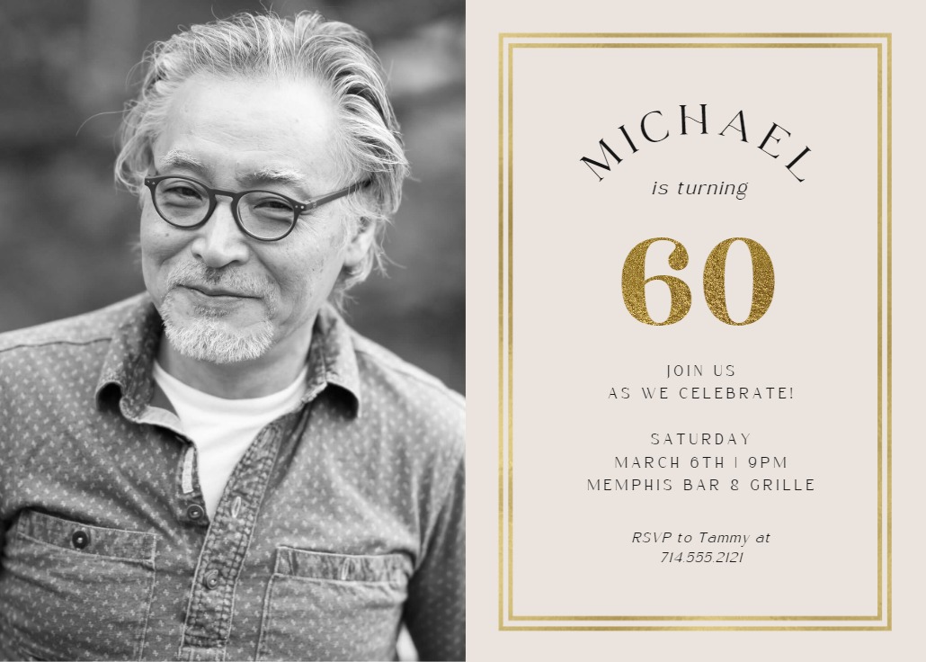 Photo & gold frame - Birthday Invitation Template (Free) | Greetings Island