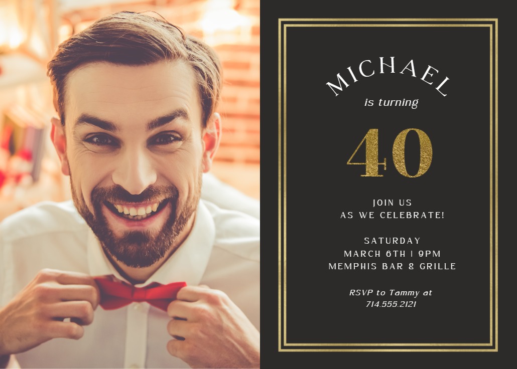 Photo & gold frame 40 - Birthday Invitation Template (Free) | Greetings ...