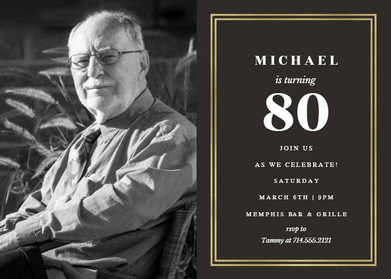 Photo & gold frame 80 - Birthday Invitation Template (Free) | Greetings ...