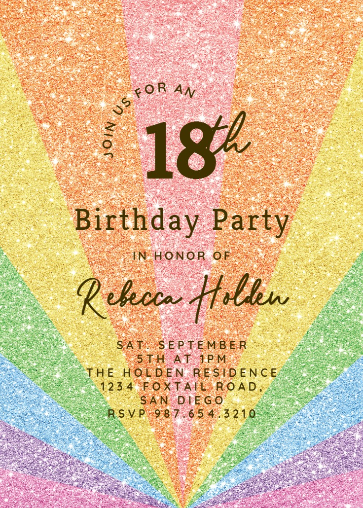 Rainbow glitter - Birthday Invitation Template | Greetings Island