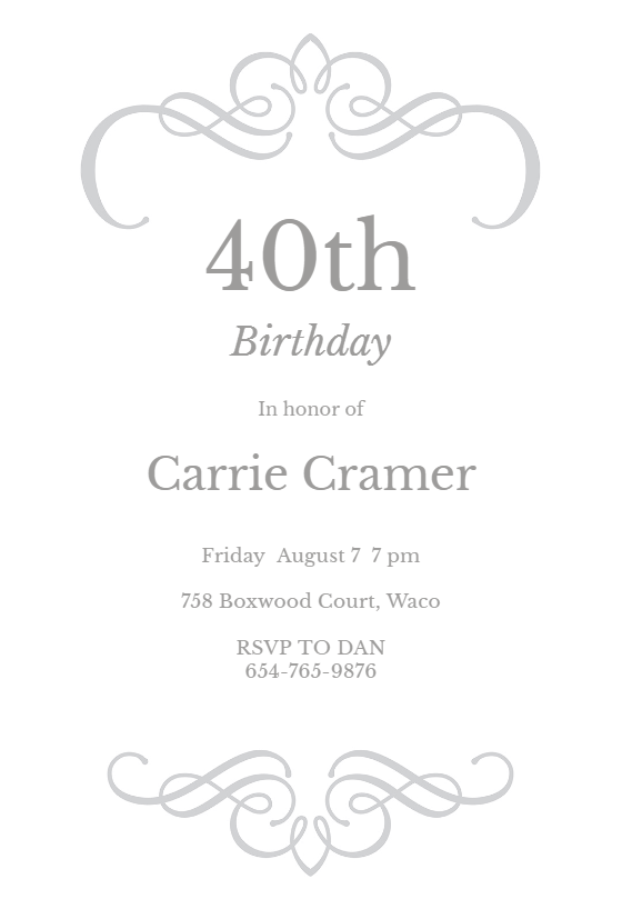 Classy 40 - Birthday Invitation Template (Free) | Greetings Island