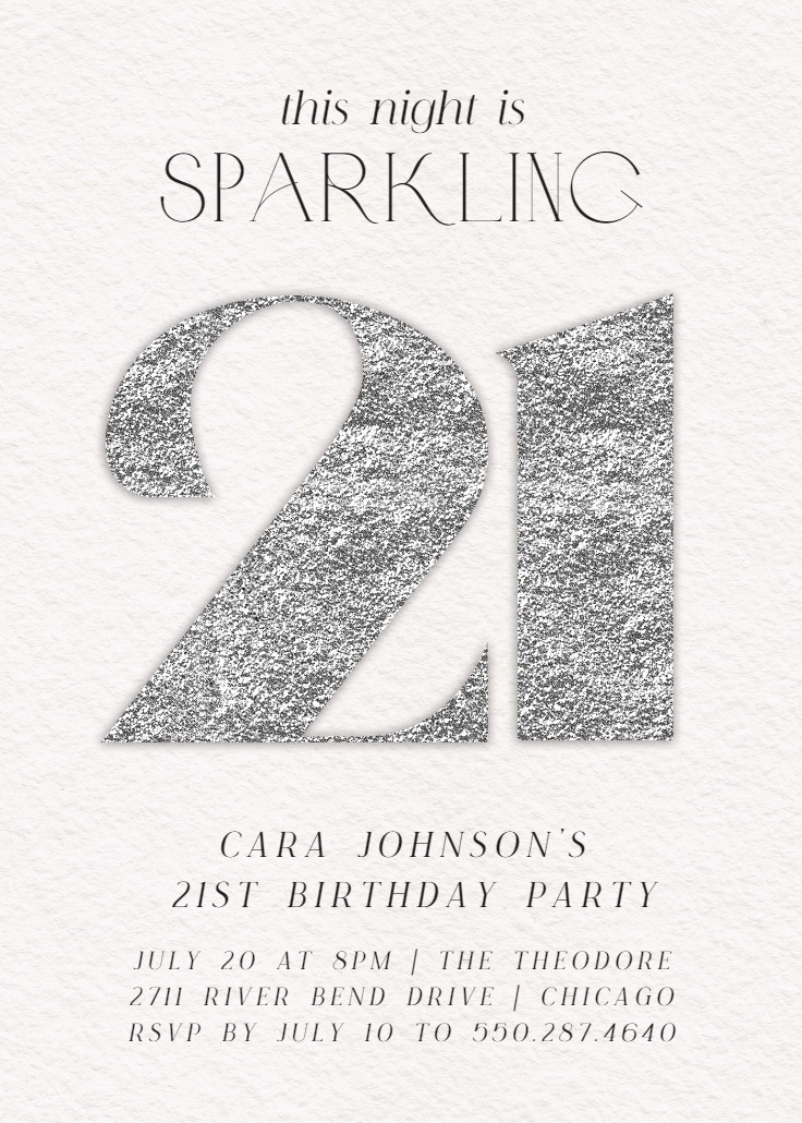Shimmering Numbers 21 - Birthday Invitation Template | Greetings Island