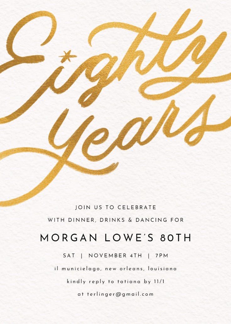 Simple Script 80 Birthday Invitation Template Free Greetings Island