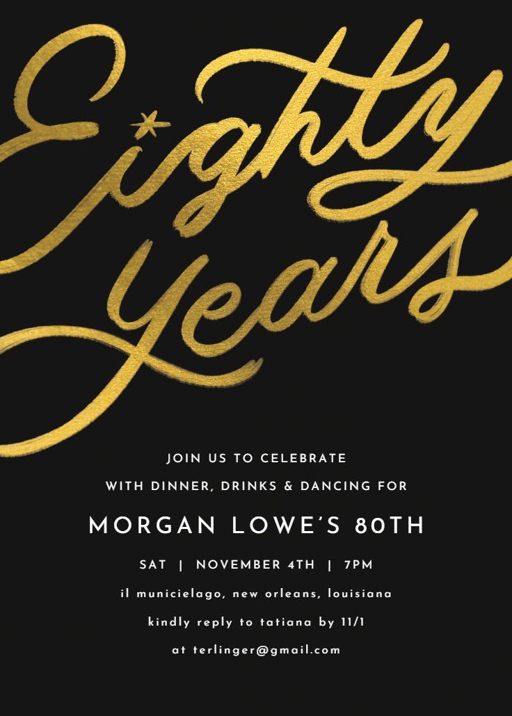 Simple Script 80 Birthday Invitation Template Free Greetings Island