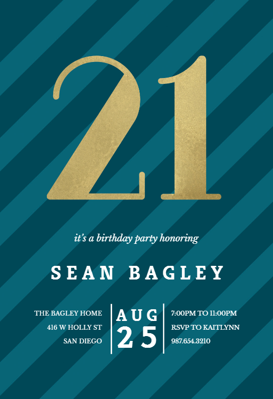 Striped 21 - Birthday Invitation Template (Free) | Greetings Island