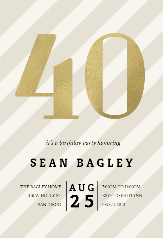 Foil Numeric 40 - Birthday Invitation Template (Free) | Greetings Island