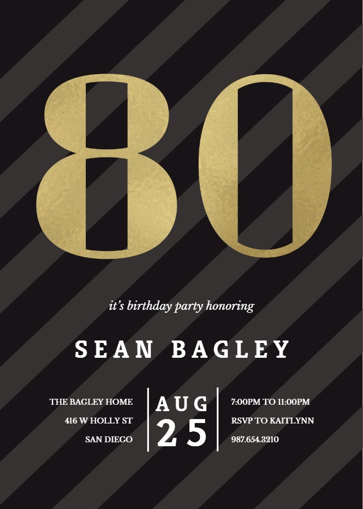 Elegant 80 Birthday Invitation Template Free Greetings Island