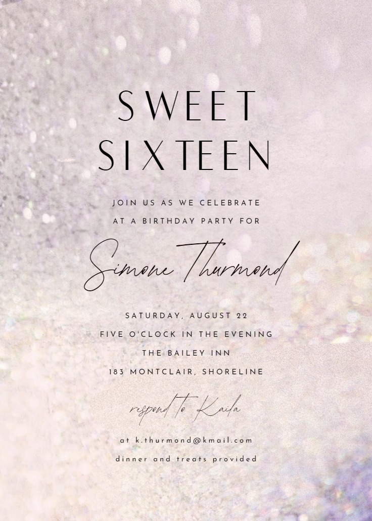 Sweet shimmer - Sweet 16 Invitation Template (Free) | Greetings Island