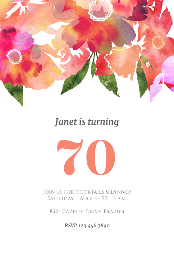 Botanical milestone 70 - Birthday Invitation Template (Free ...