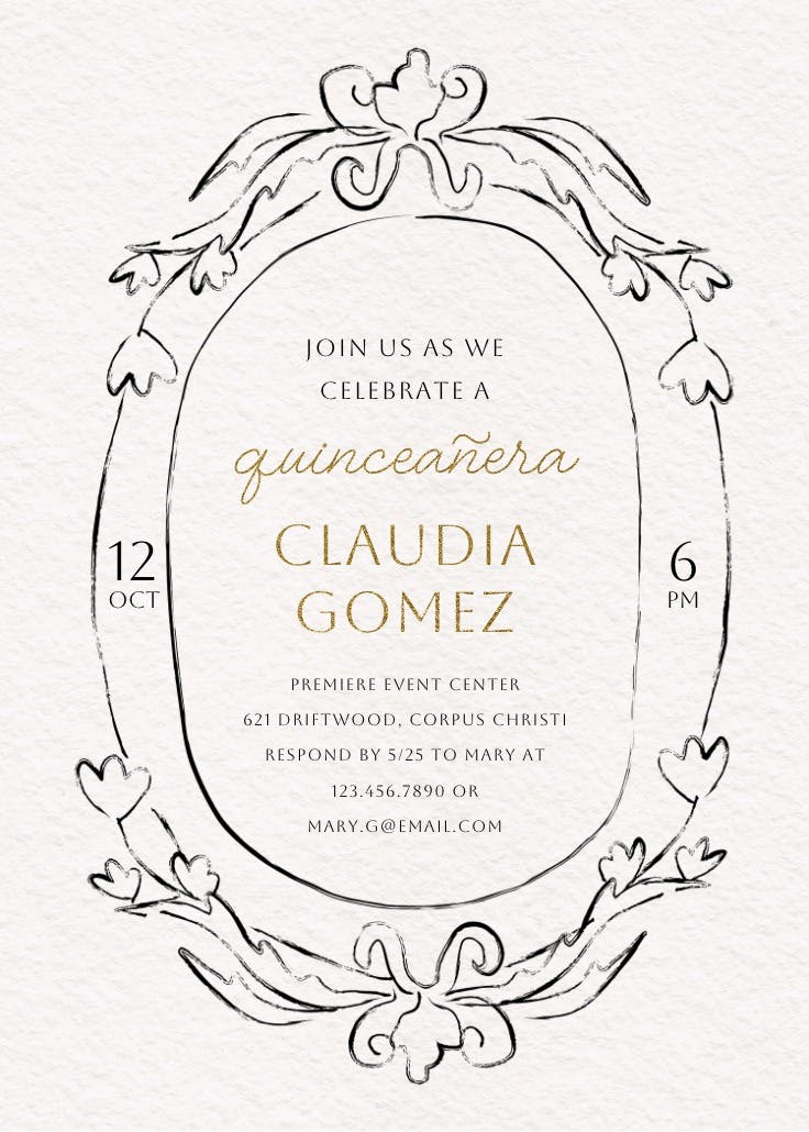 Sketched Floral Frame - Birthday Invitation Template (Free) | Greetings ...