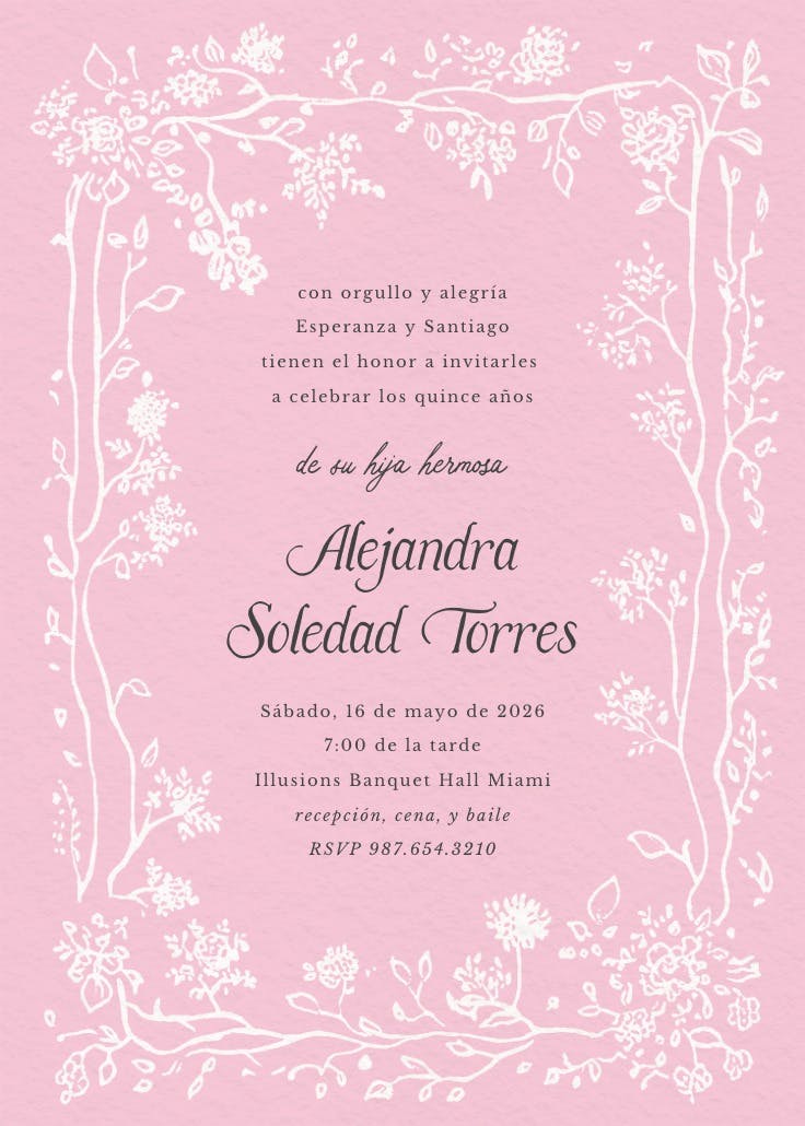 Floreciendo - Quinceañera Invitation Template (Free) | Greetings Island
