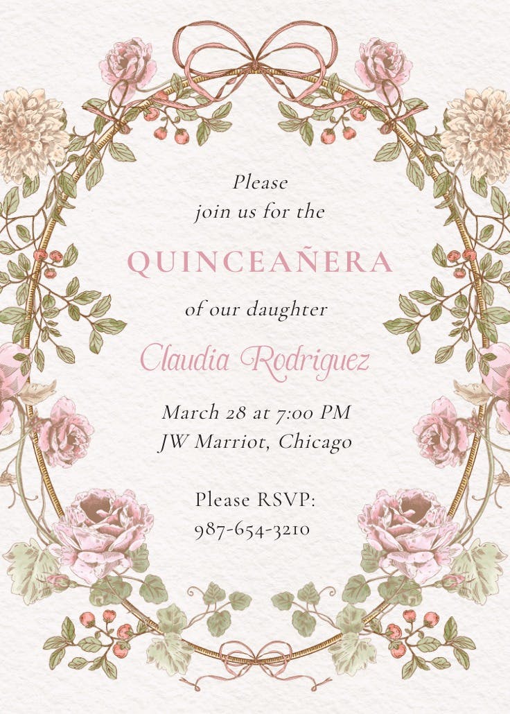 Rosy Wreath - Birthday Invitation Template (Free) | Greetings Island