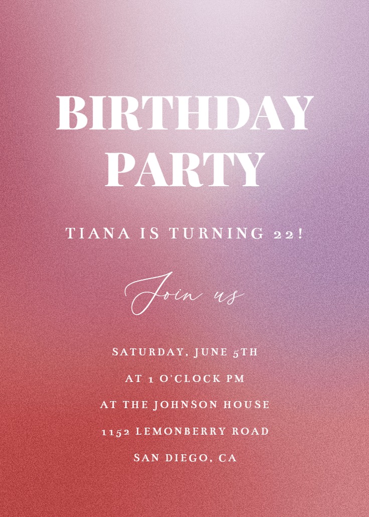 Aesthetic Gradient - Birthday Invitation Template (Free) | Greetings Island