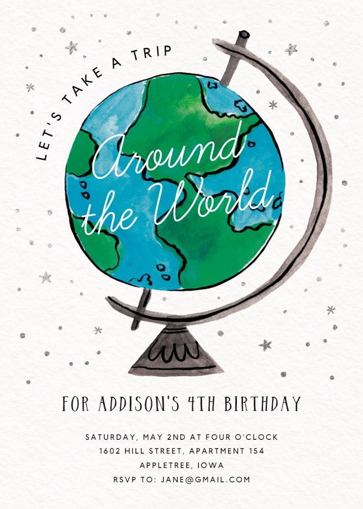 Around the World - Birthday Invitation Template (Free) | Greetings Island