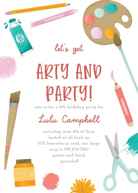 Art Party - Birthday Invitation Template (Free) | Greetings Island