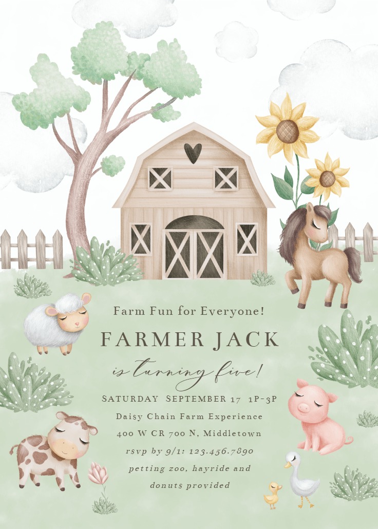 Barnyard Farm Friends - Birthday Invitation Template | Greetings Island