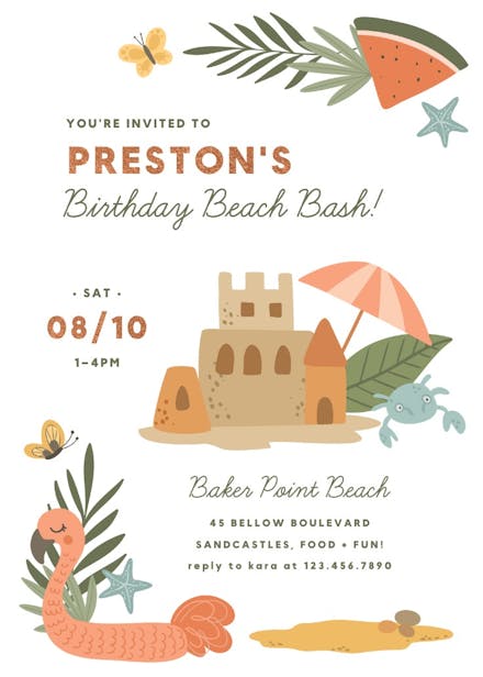 Kids Beach Bash - Invitation Template (Free) | Greetings Island