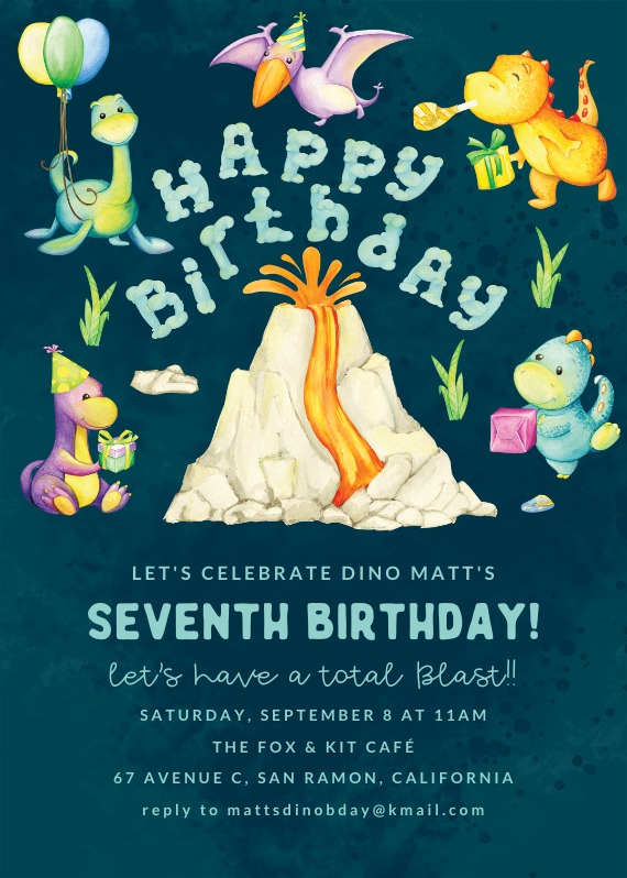 Birthday Dinosaurs Volcano - Birthday Invitation Template (Free ...