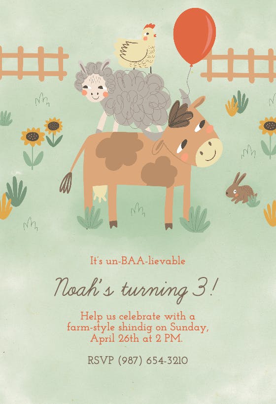 Birthday Farm Shindig - Birthday Invitation Template (Free) | Greetings ...