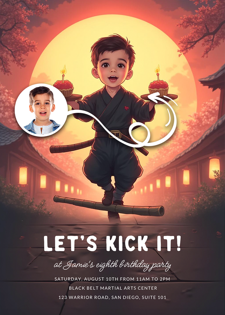 Black Belt Birthday Battle - Birthday Invitation Template | Greetings ...