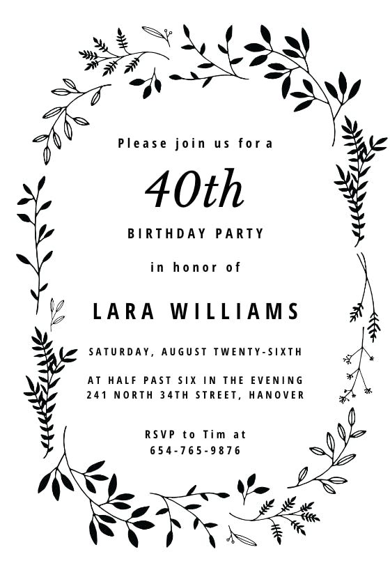 Black Ink Leaves - Birthday Invitation Template | Greetings Island