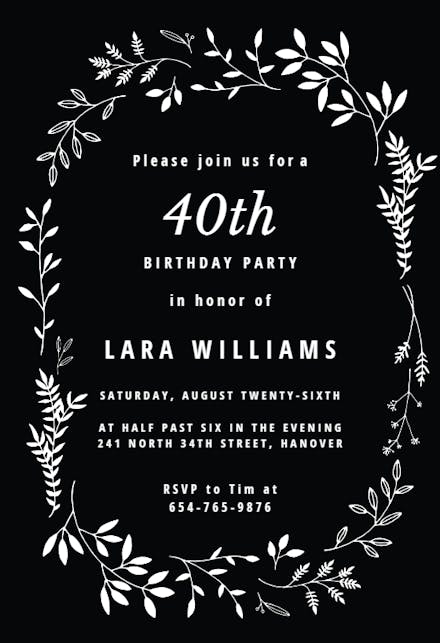 Black Ink Leaves - Birthday Invitation Template | Greetings Island