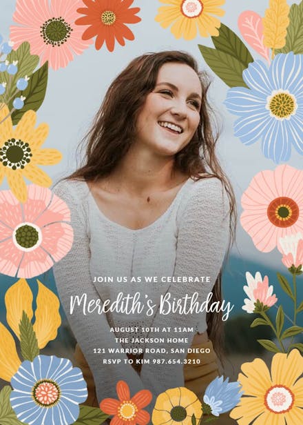 Blooms Frame - Birthday Invitation Template (Free) | Greetings Island