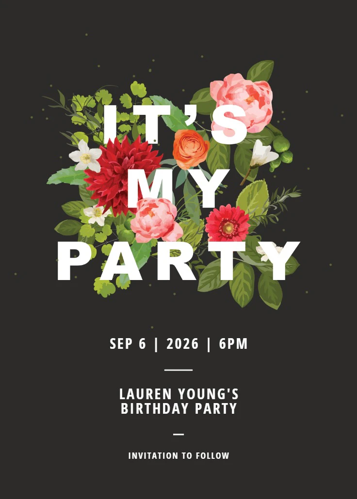 Bouquet of Flowers - Birthday Invitation Template (Free) | Greetings Island