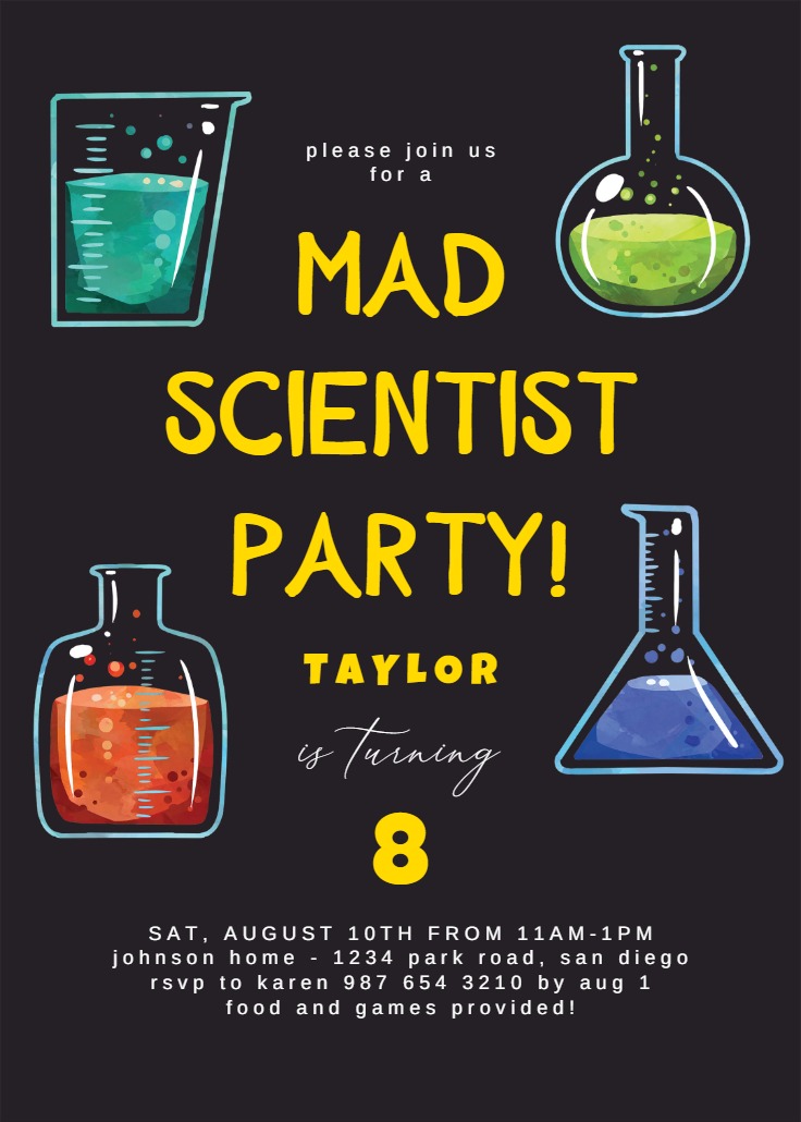 Colorful Science Beakers - Birthday Invitation Template (Free ...