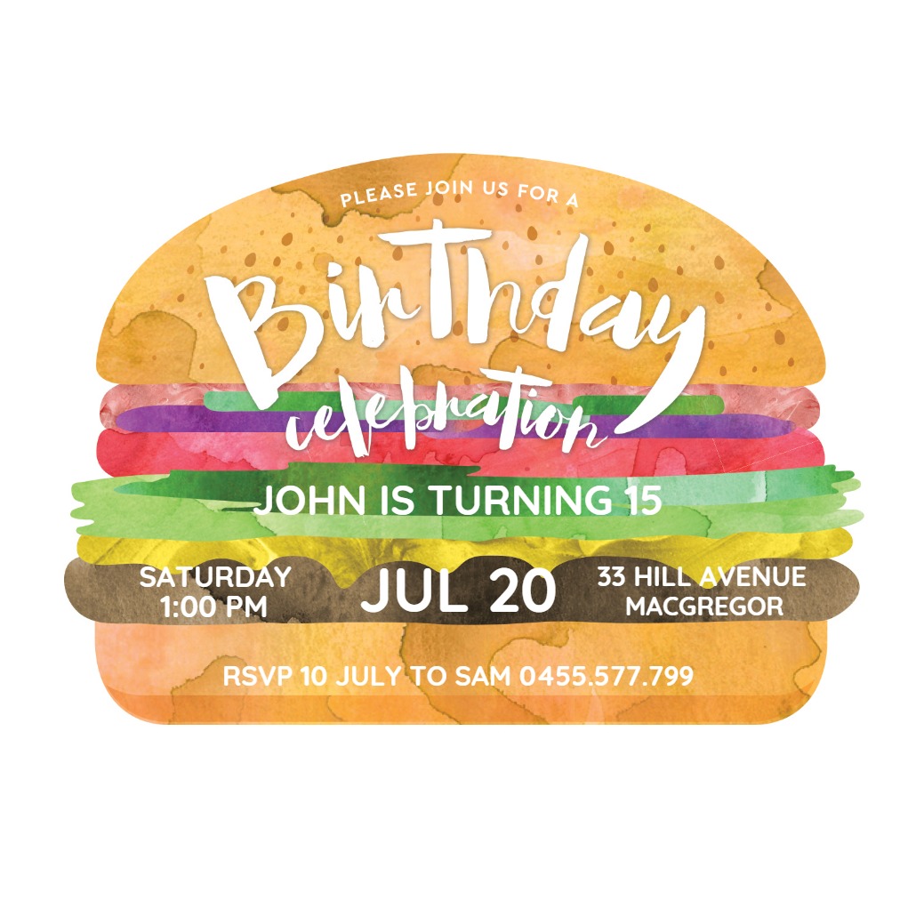 Burger - Birthday Invitation Template (Free) | Greetings Island