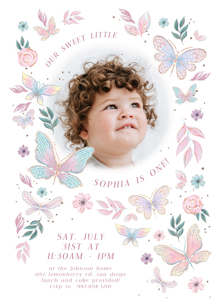 1st Birthday Invitations Girl Butterfly