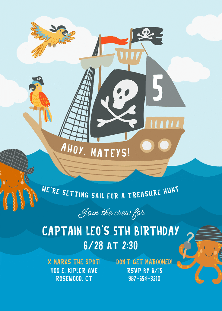 Pirate Party - Birthday Invitation Template (Free) | Greetings Island