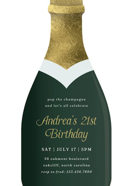 Champagne - Birthday Invitation Template (Free) | Greetings Island