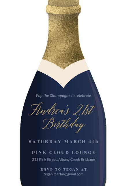 Champagne - Birthday Invitation Template (Free) | Greetings Island