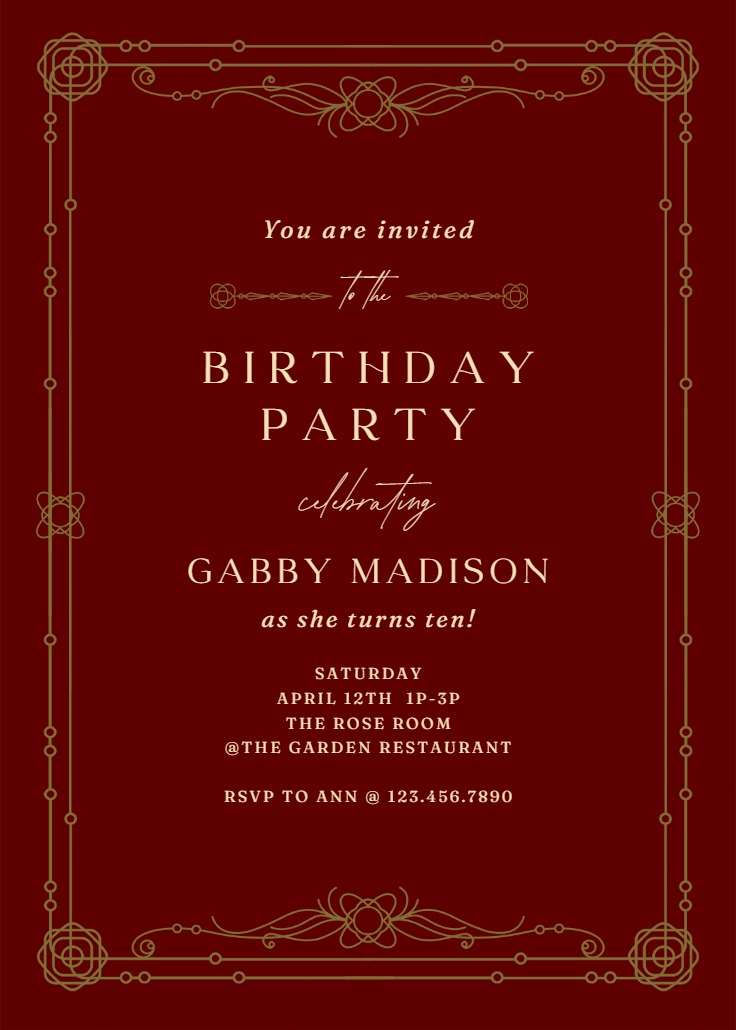 Classic Border - Birthday Invitation Template (Free) | Greetings Island
