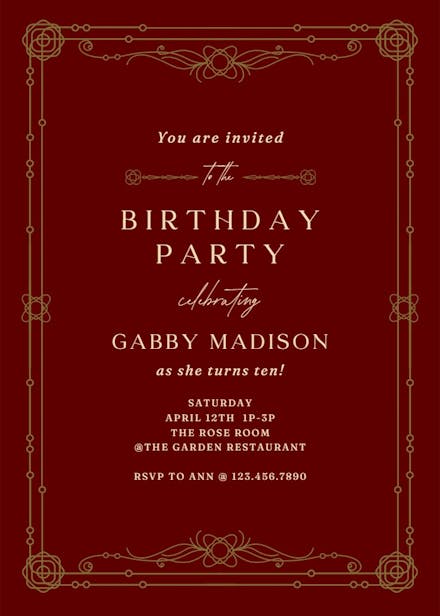 Classic Border - Birthday Invitation Template (Free) | Greetings Island