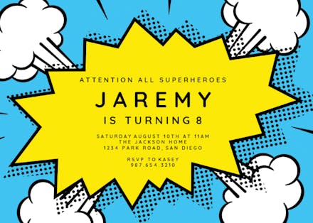 Comic Book - Birthday Invitation Template (Free) | Greetings Island