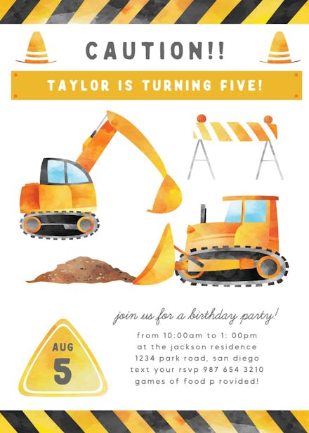 Construction - Birthday Invitation Template | Greetings Island
