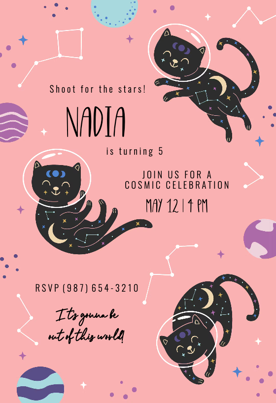 Cosmic cat - Birthday Invitation Template (Free) | Greetings Island