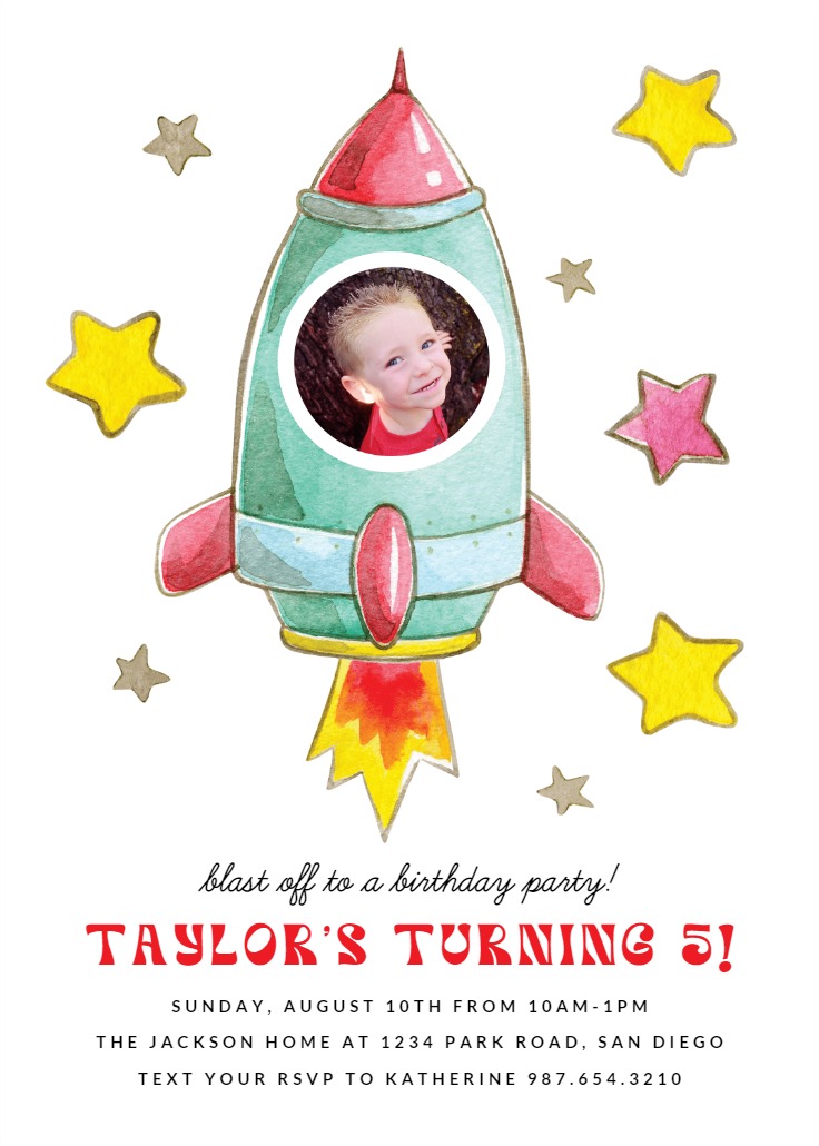 Cute Rocket - Birthday Invitation Template (Free) | Greetings Island