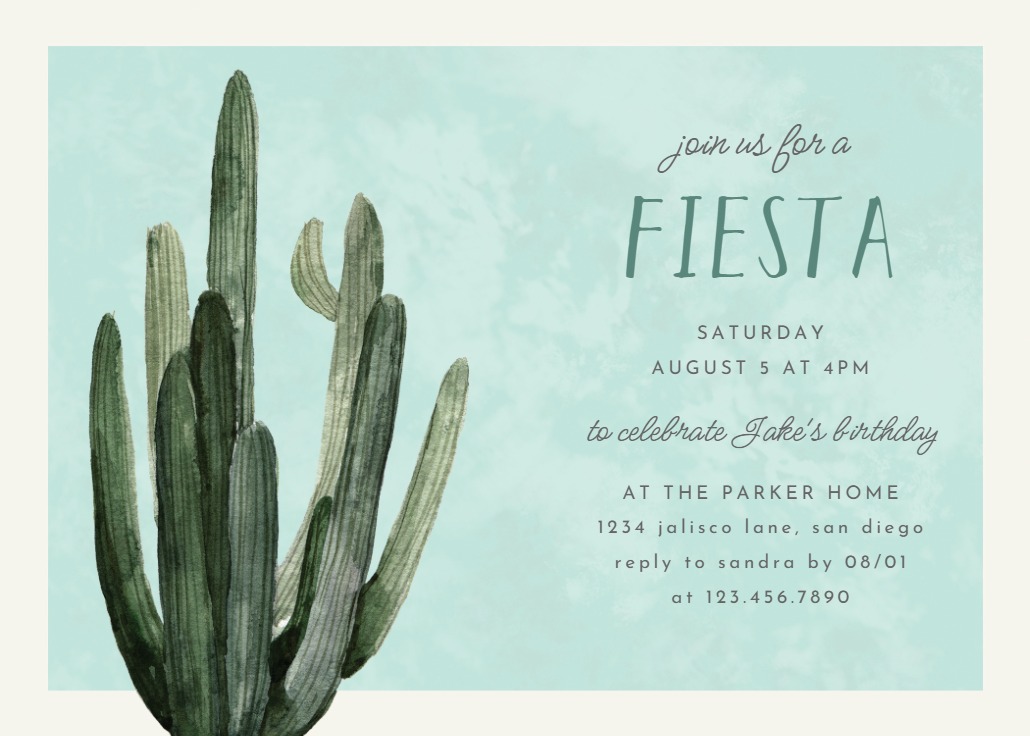 Elegant Cactus - Birthday Invitation Template (Free) | Greetings Island
