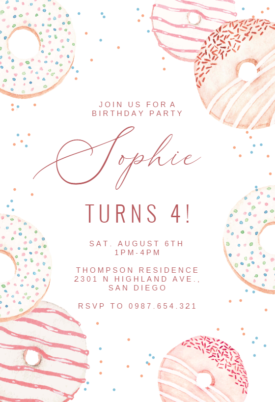 Donuts & Sprinkles - Birthday Invitation Template (Free) | Greetings Island