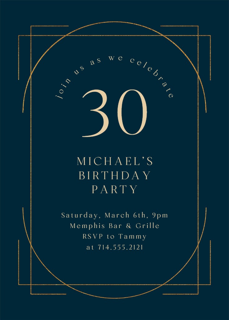 Elegant 30 - Birthday Invitation Template (Free) | Greetings Island