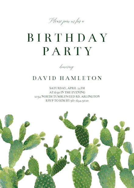 Elegant Cactus - Birthday Invitation Template (Free) | Greetings Island