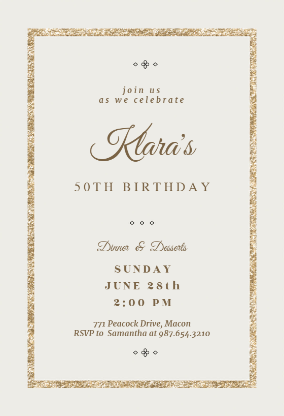 Elegant Gold - Birthday Invitation Template (Free) | Greetings Island