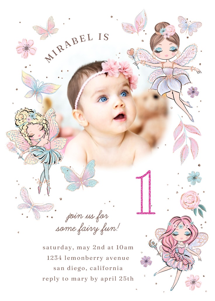 Fairy Bash frame - Birthday Invitation Template | Greetings Island