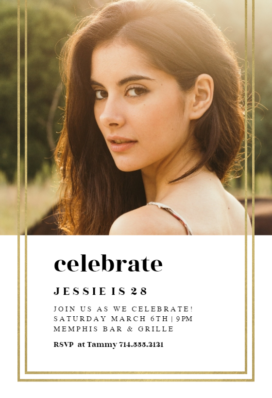 Photo & gold frame - Birthday Invitation Template (Free) | Greetings Island