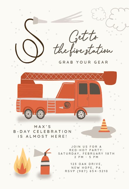 Fire Station Celebration - Birthday Invitation Template (Free ...