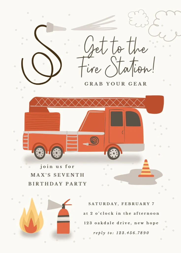 Fire Station Celebration - Birthday Invitation Template (Free ...
