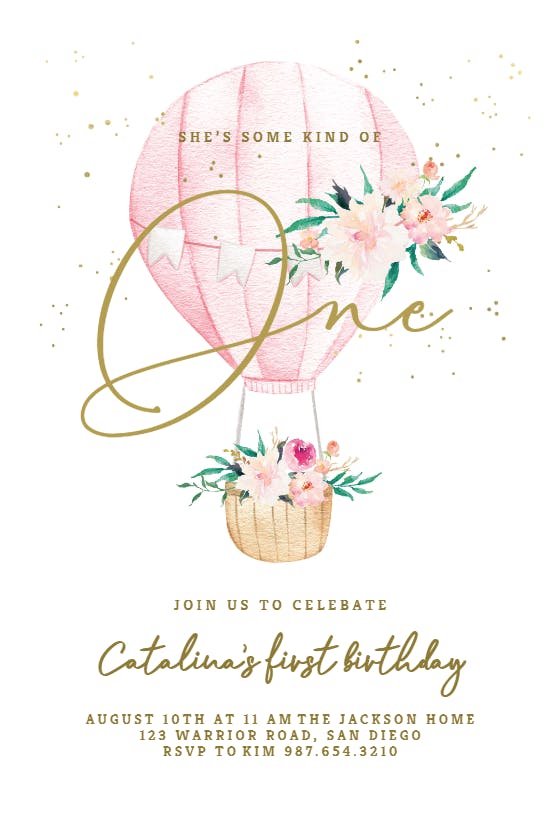 Floral Hot Air Balloon - Birthday Invitation Template | Greetings Island
